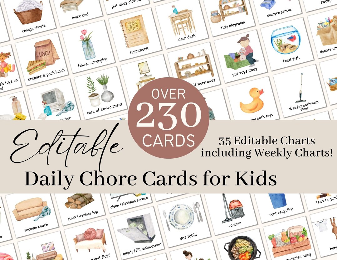 Editable Kids Daily Chore Cards | Daily Visual Schedule | Canva Chore ...