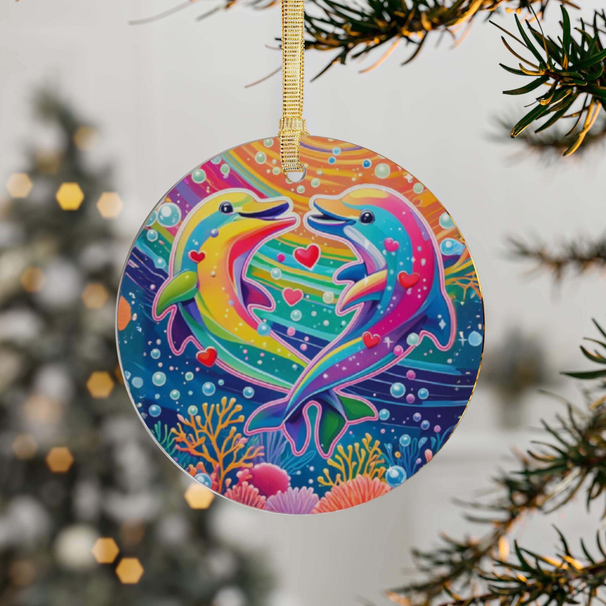 Dolphin Rainbow Splash! | Lisa Frank Inspired Ornament | Rainbow ...