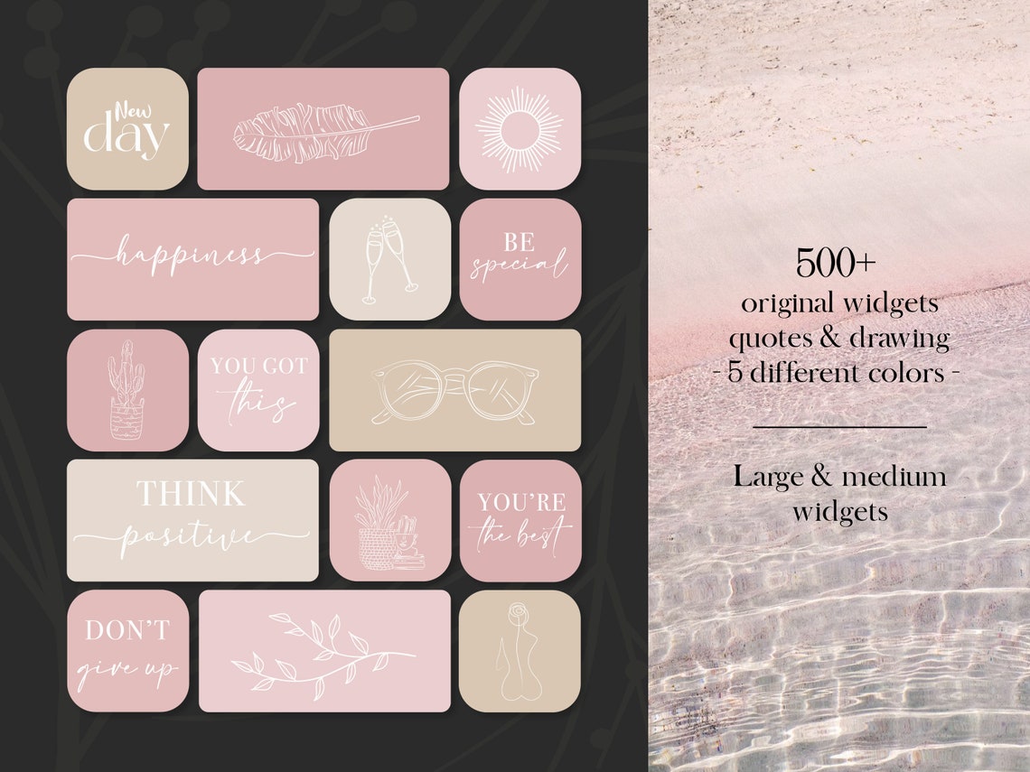 Ios Pink Beach Icon Pack, Pink Summer Home Screen, Aesthetic Line Art ...
