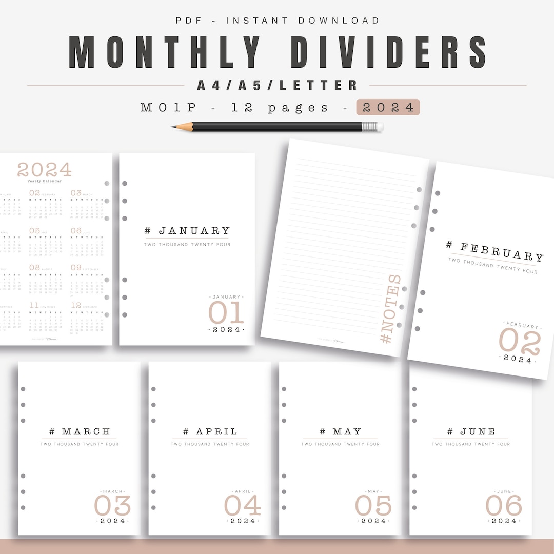 2024 Monthly Diary Dividers to Print Monthly Dividers for Planner in A4 ...