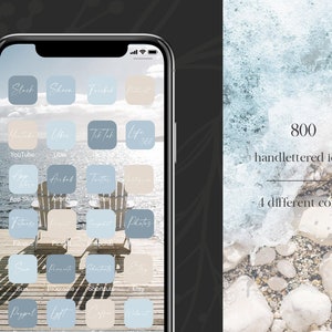 Ios 14 Beach App Icons, Blue Beach Pack Icons, Aesthetic Line Art and ...