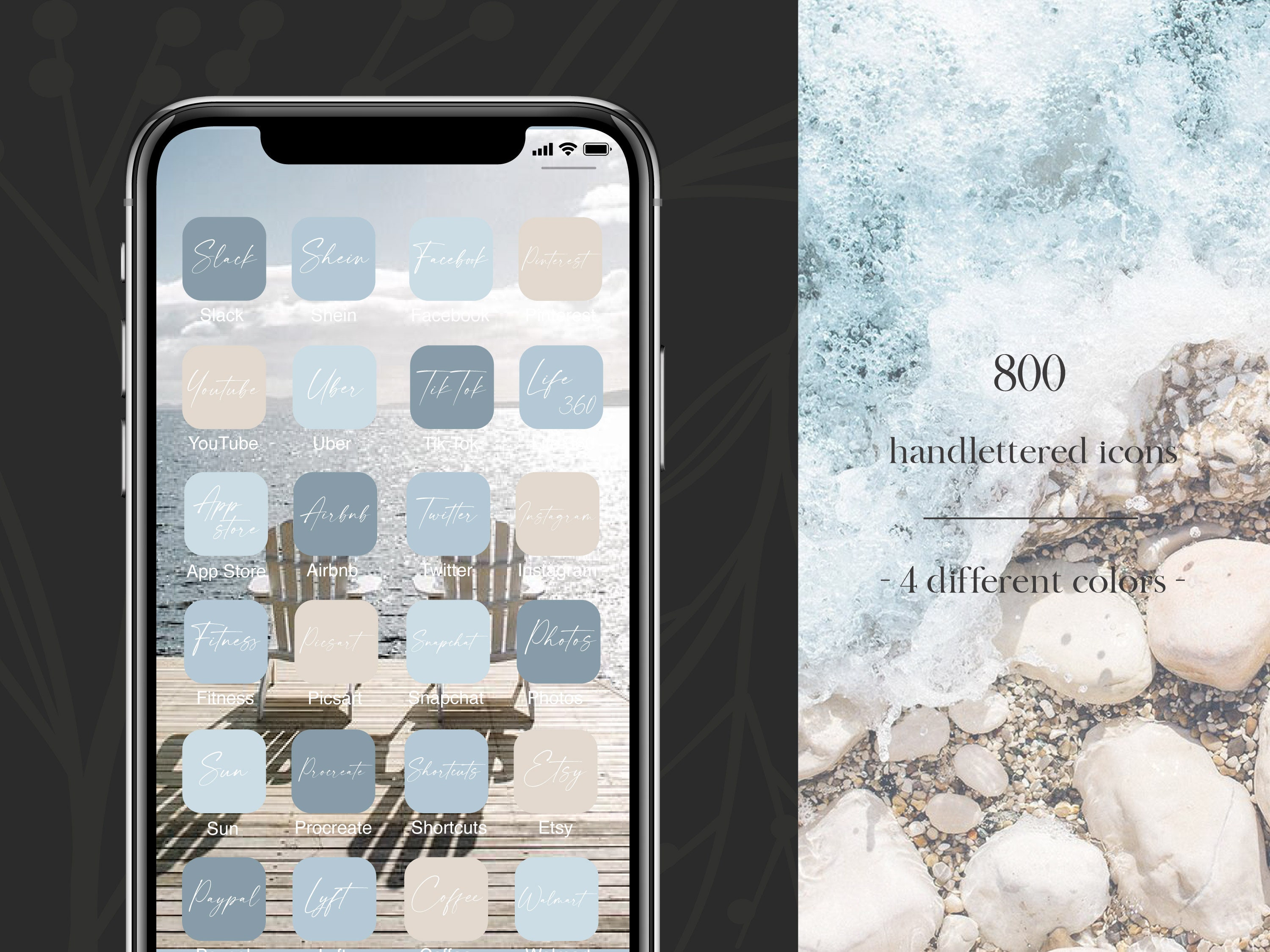 Ios 14 Beach App Icons, Blue Beach Pack Icons, Aesthetic Line Art and ...