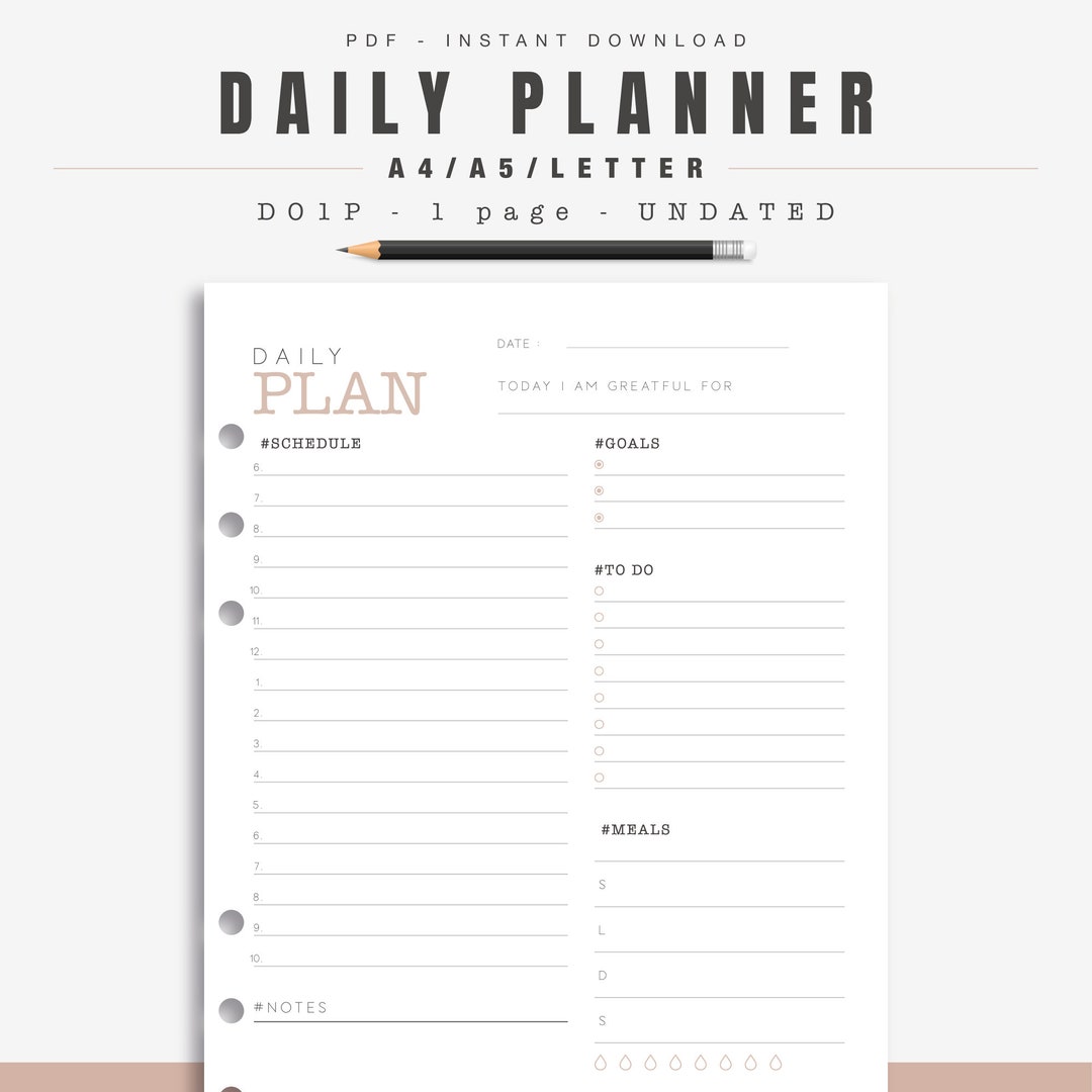 Insert Quotidien Non Daté à Imprimer 1 Page Par Jour Planner ...