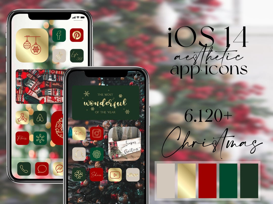 Christmas Ios App Icons, Green Red and Gold Christmas Icon Pack ...