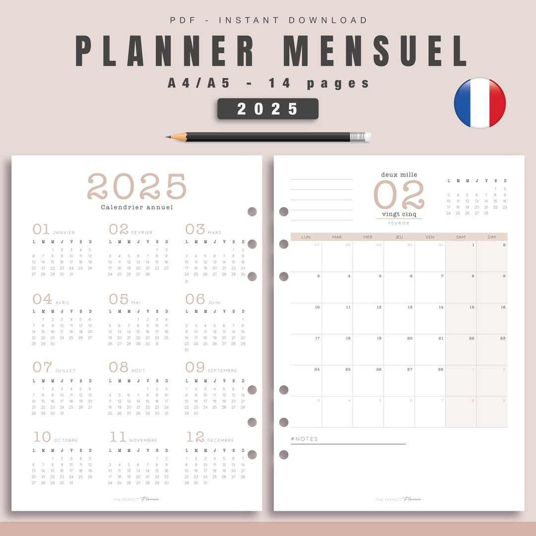 2025 Monthly Diary in French to Print 1 Page per Month Printable ...