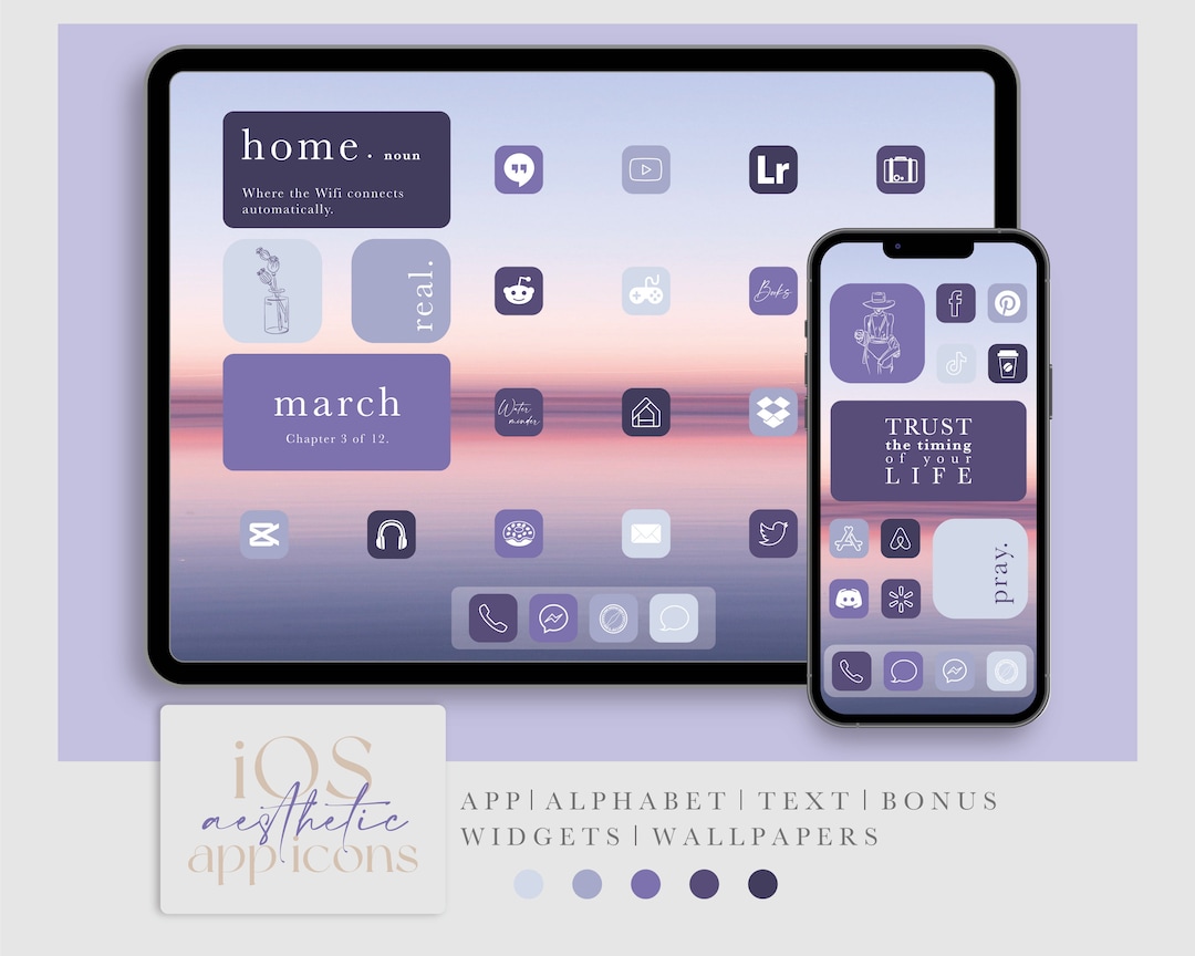 Purple Ios App Pack, Neutral Lavander Homescreen Pack - Aesthetic ...