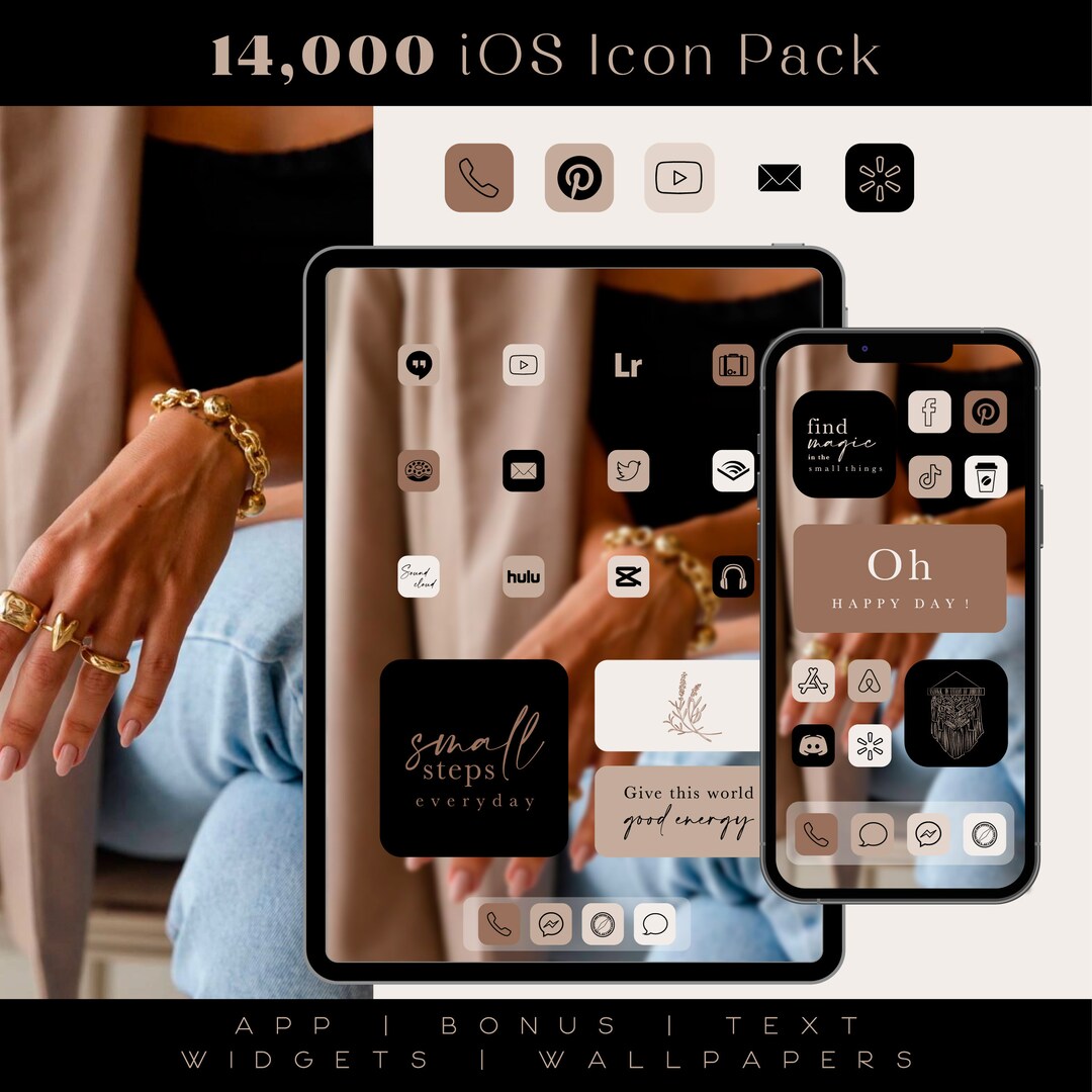 Ios Black and Beige App Icons, Neutral Icon Pack - Aesthetic Original Homescreen for iPhone and ...