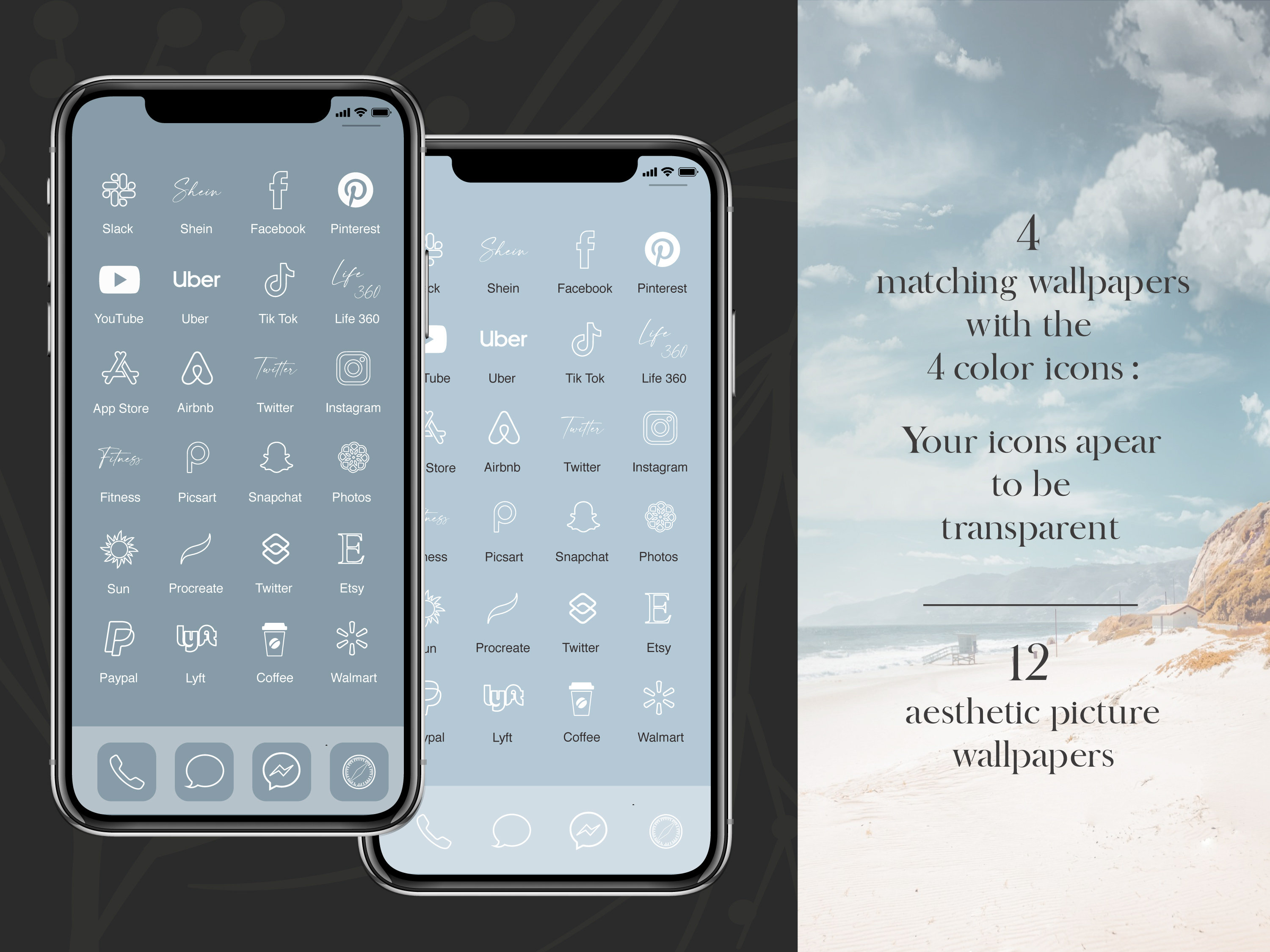Ios 14 Beach App Icons, Blue Beach Pack Icons, Aesthetic Line Art and ...