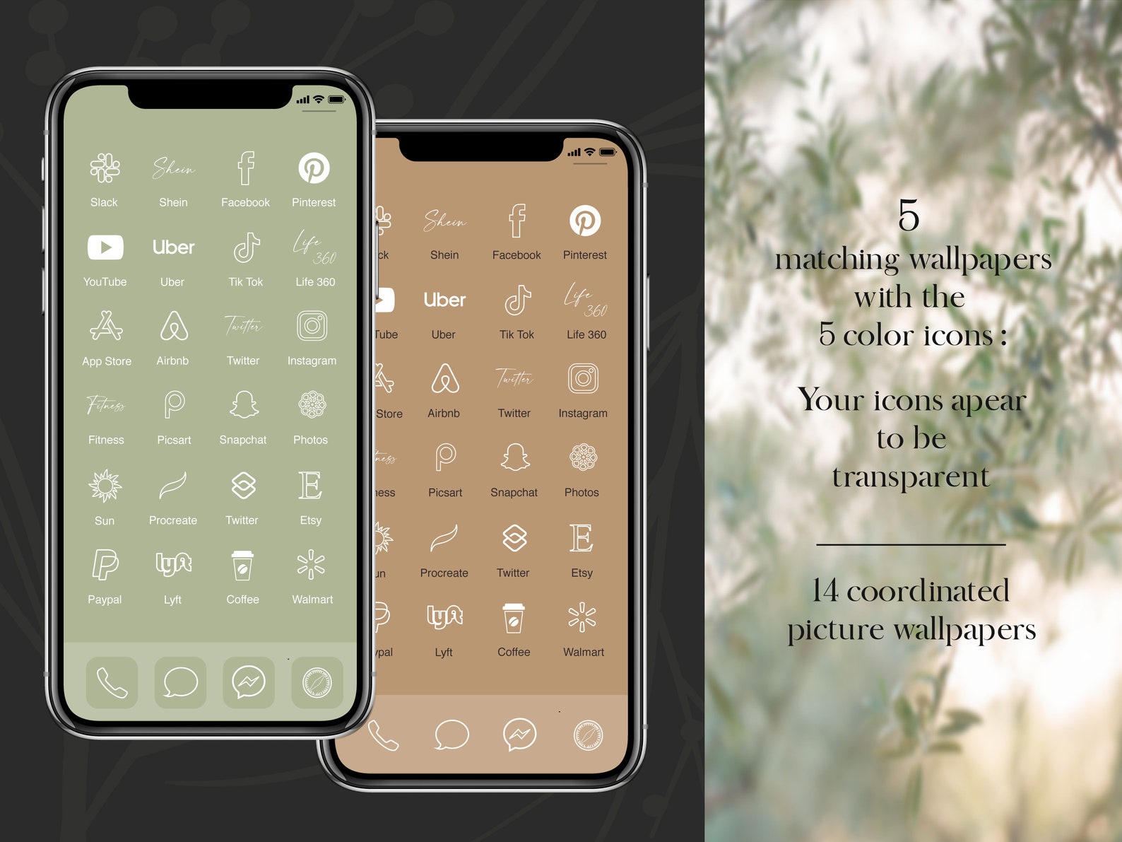 Nature Ios App Icons Pack of Neutral Green and Beige Icons | Etsy