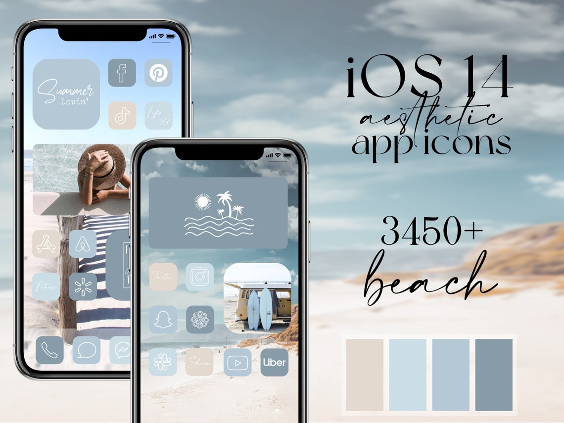 Ios 14 Beach App Icons Blue Beach Pack Icons Aesthetic Line - Etsy