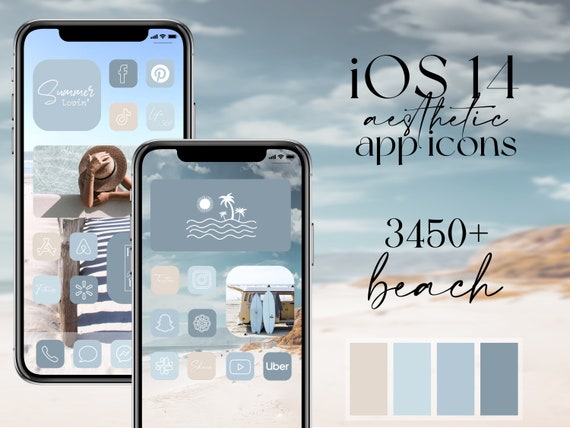 Ios 14 Beach App Icons Blue Beach Pack Icons Aesthetic Line - Etsy