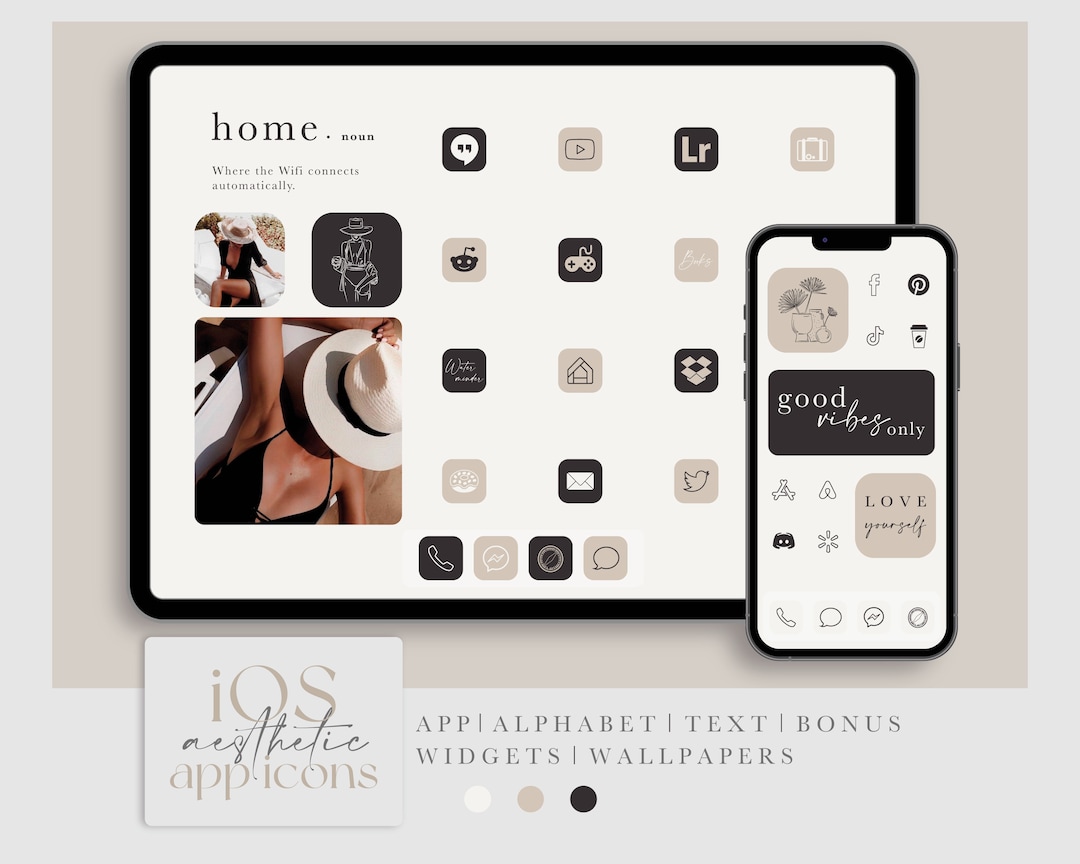 Ios Neutral Beige and Black App Icons, Minimalist Homescreen Pack ...