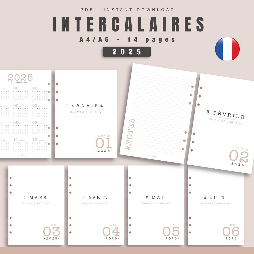 Printable 2025 Agenda Dividers in French Monthly Dividers in A4 and A5 ...