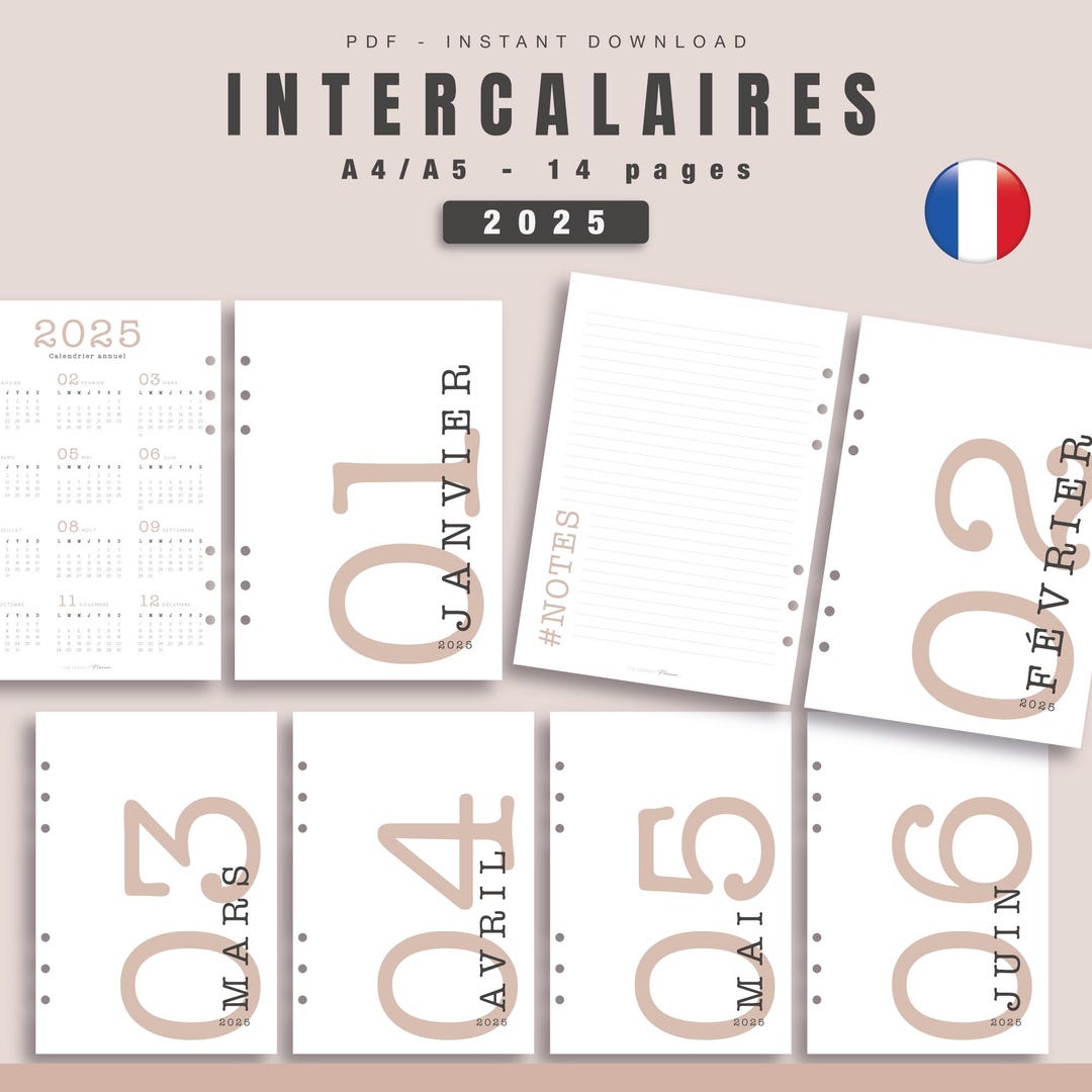 2025 Monthly Dividers in French to Print - Monthly Cover for A4 and A5 ...