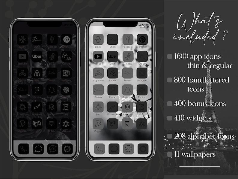 Iphone Ios 14 Fall App Icons Black Icons Pack Aesthetic Dark - Etsy