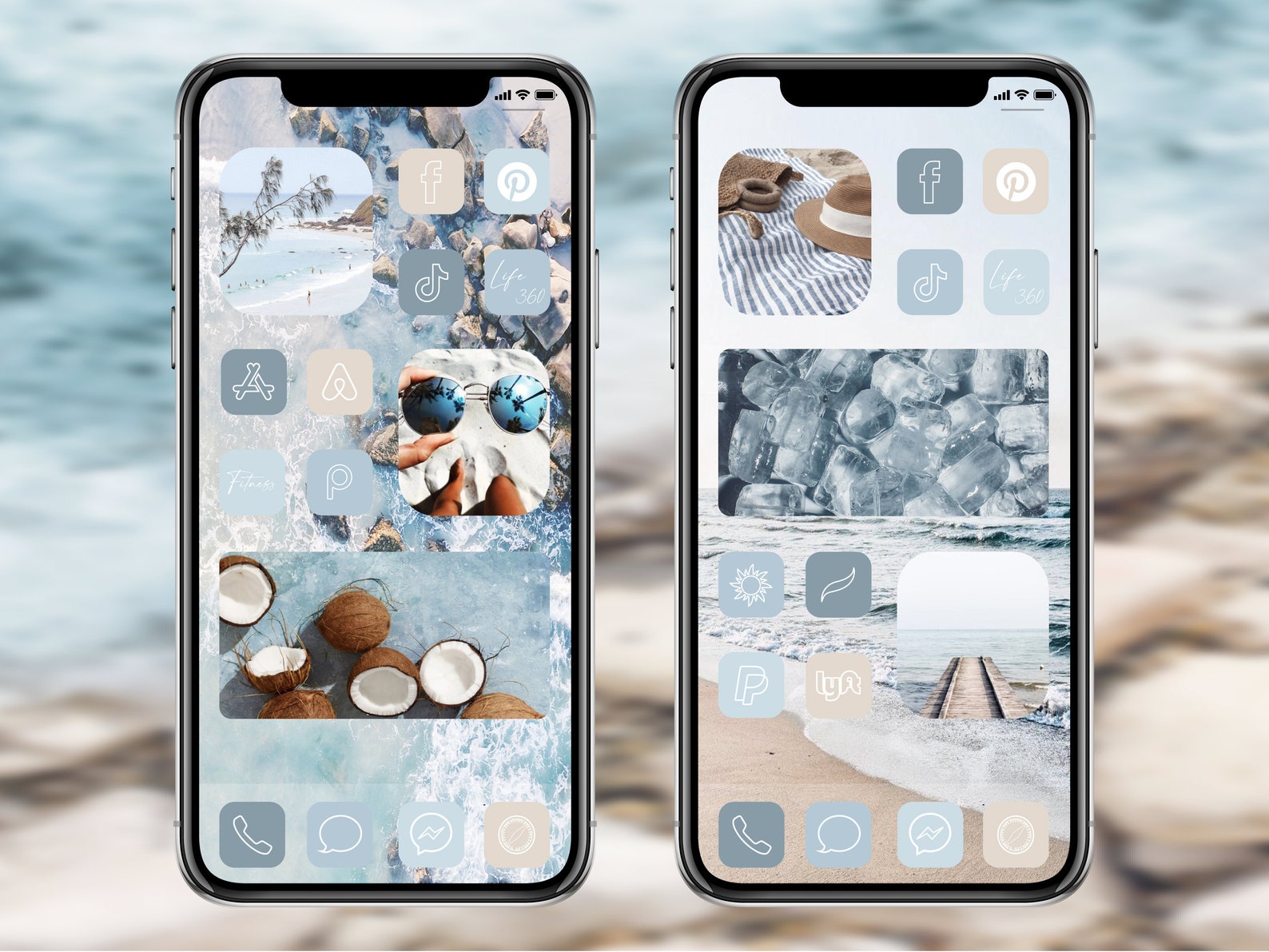 Ios 14 Beach App Icons, Blue Beach Pack Icons, Aesthetic Line Art and ...