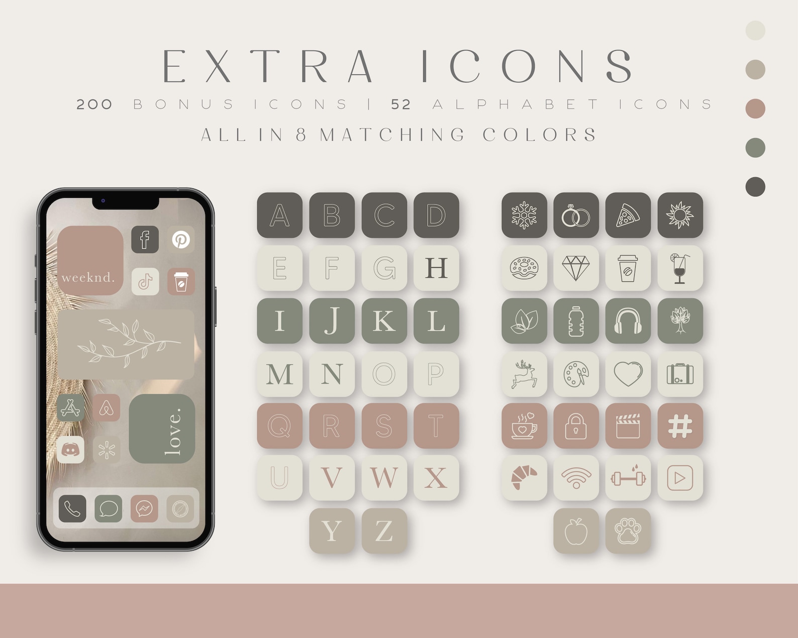 Ios Green and Pink App Icons, Neutral Icon Pack Aesthetic Original ...