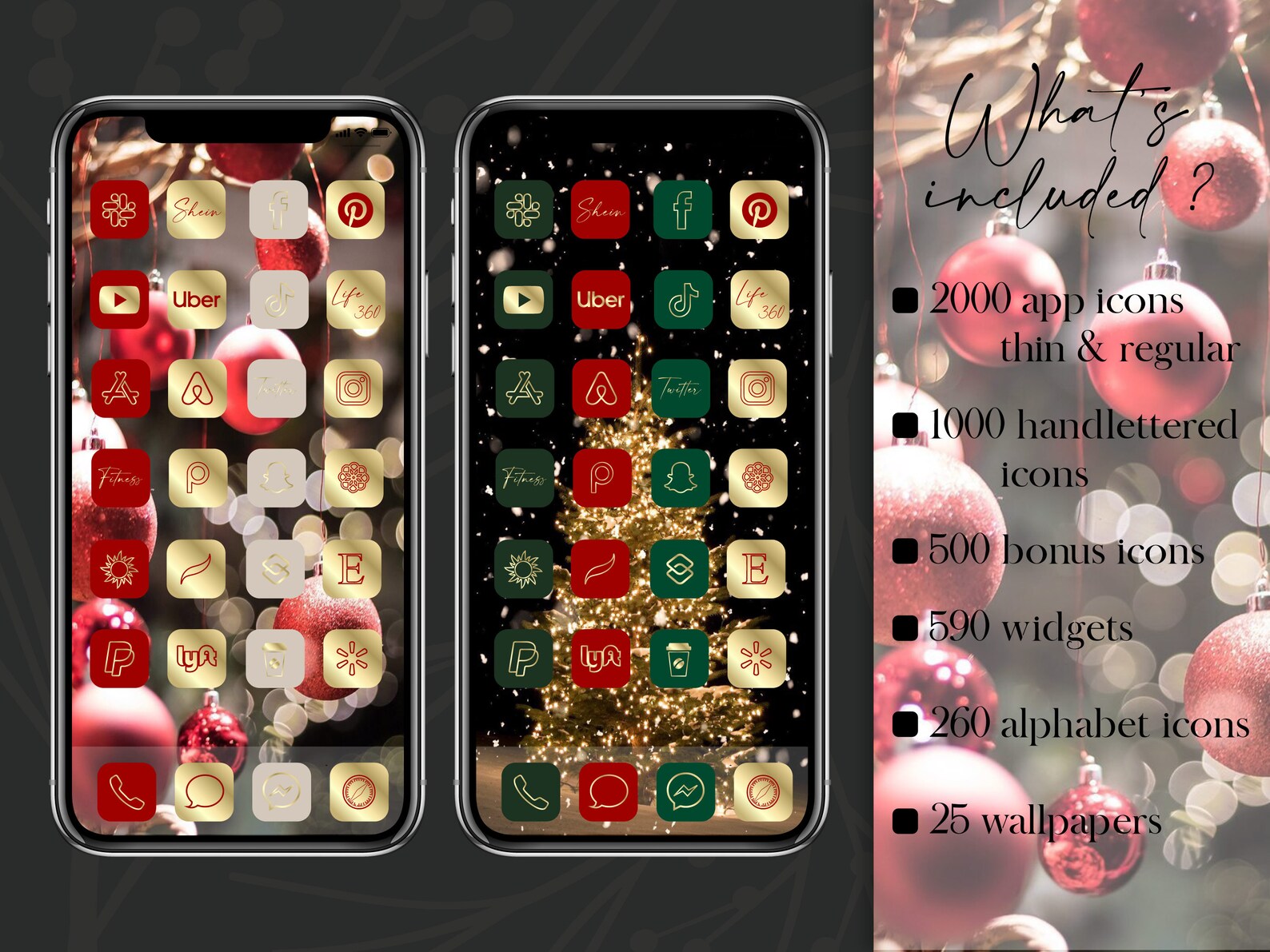 Christmas Ios App Icons Green Red and Gold Christmas Icon | Etsy