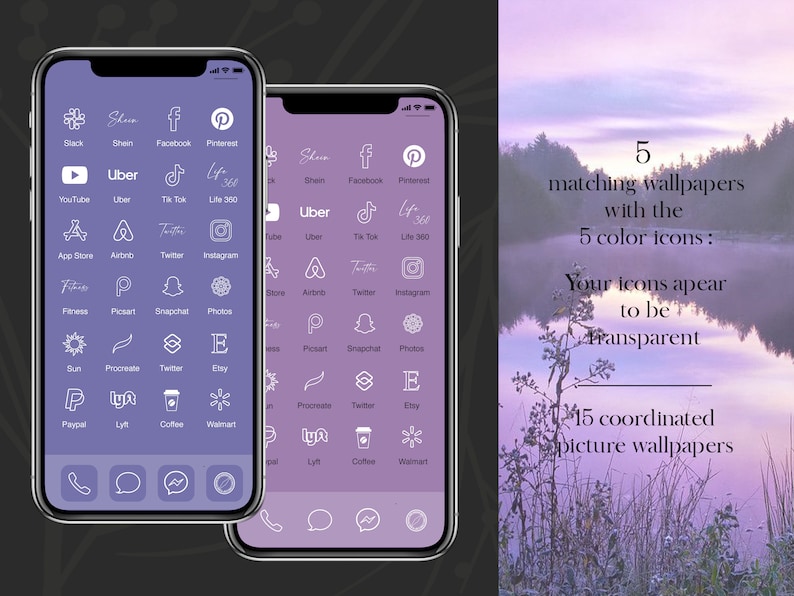 Purple Ios App Icons, Pack of 5 Different Purple Icons, Aesthetic Mauve ...
