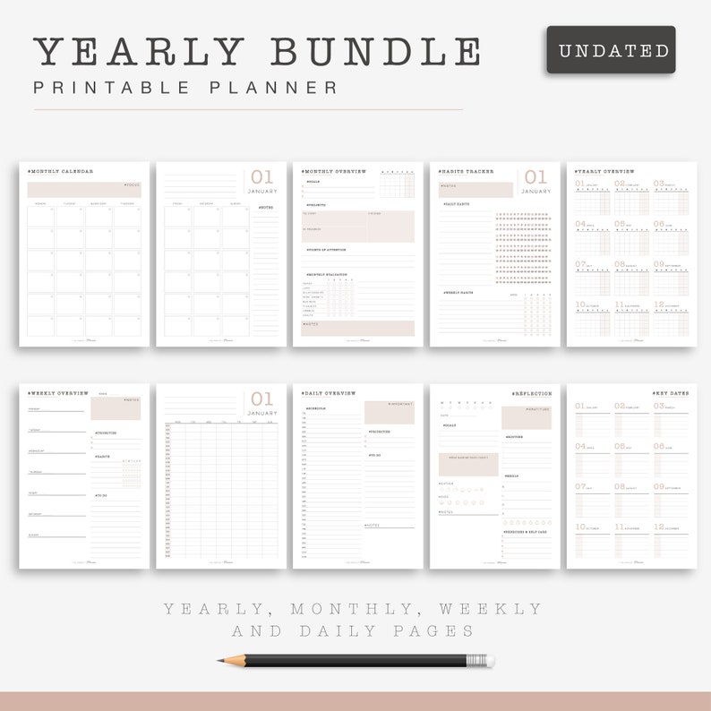 Printable Undated Planner - Annual, Monthly, Weekly and Daily Inserts ...