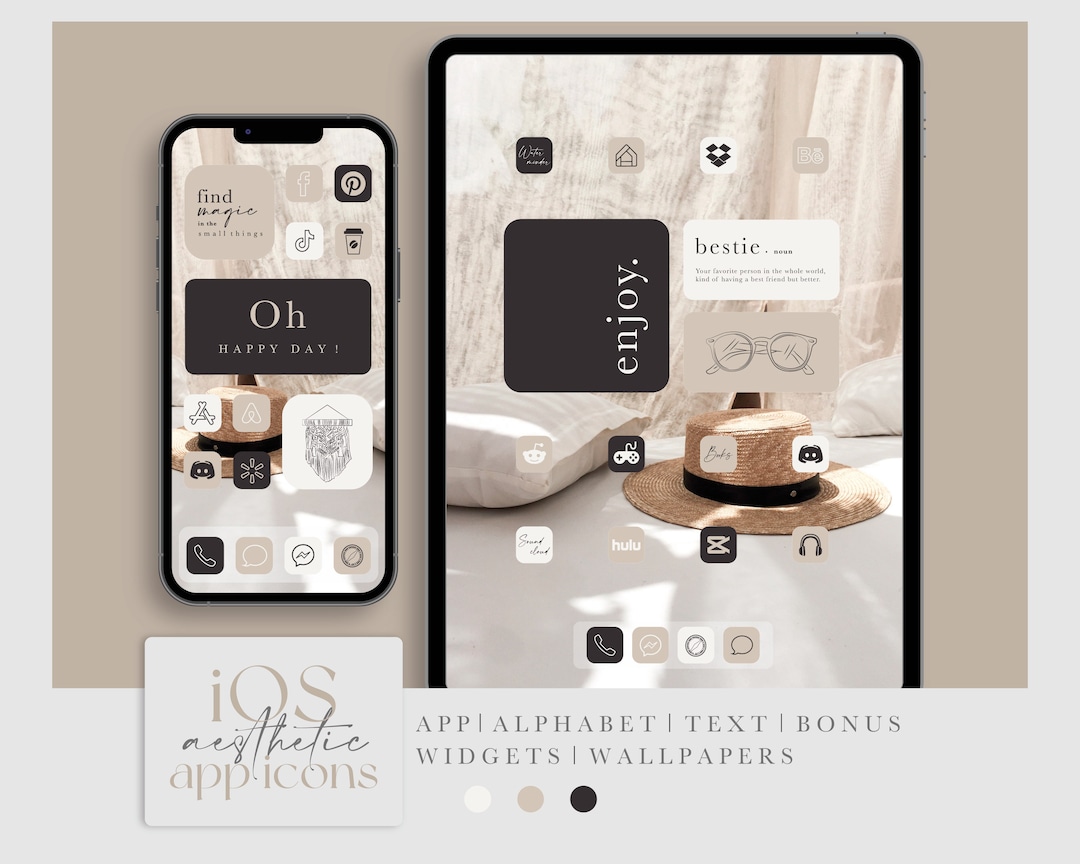 Ios Beige and Black App Icons, Neutral Homescreen Pack - Aesthetic ...