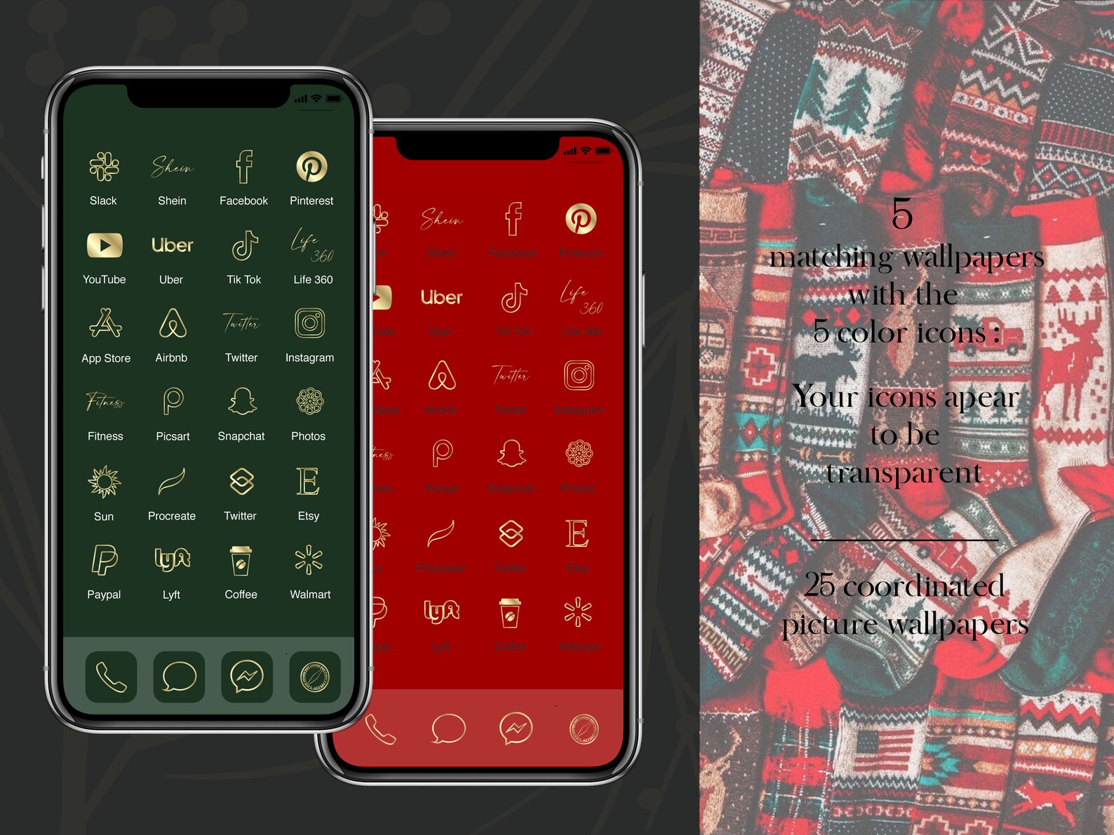 Christmas Ios App Icons Green Red and Gold Christmas Icon | Etsy