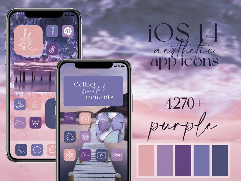 Purple Ios App Icons, Pack of 5 Different Purple Icons, Aesthetic Mauve ...