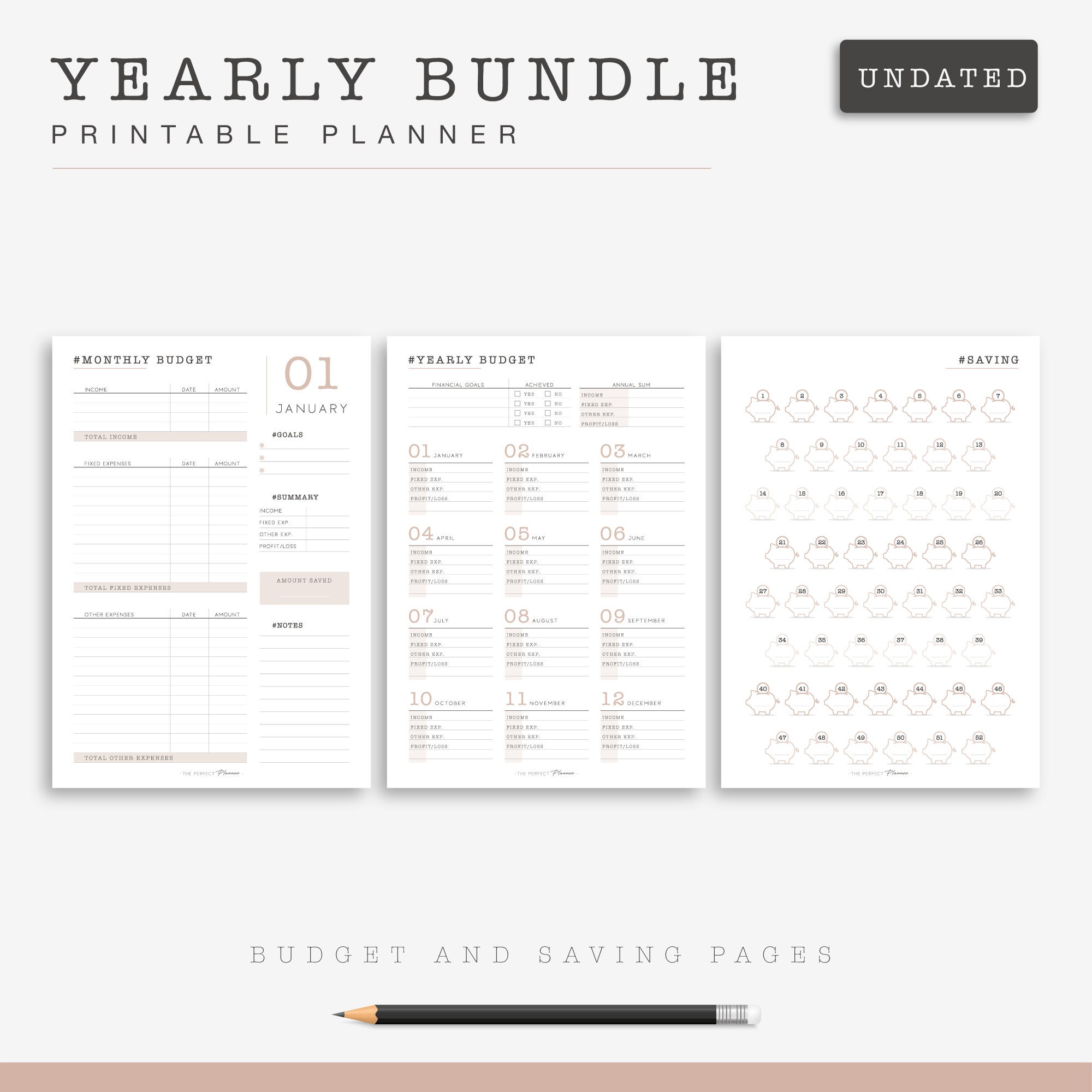 Printable Undated Planner - Annual, Monthly, Weekly and Daily Inserts ...