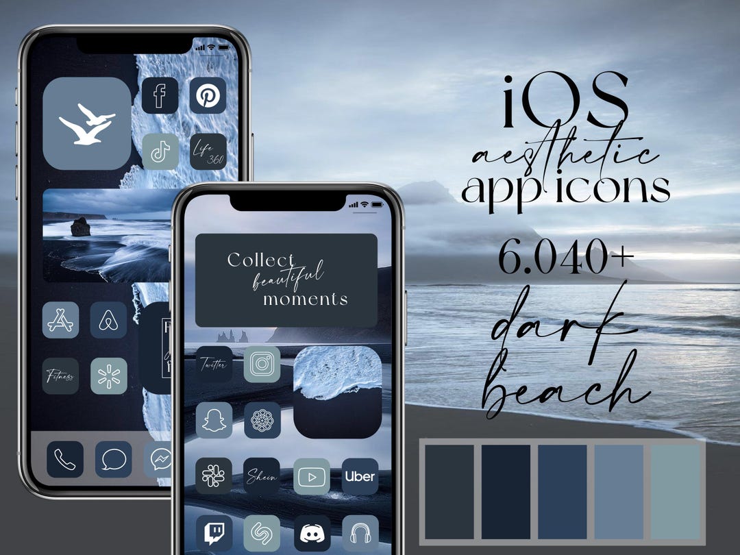 Ios Dark Blue Beach App Icons, Somber Beach Pack Icons, Aesthetic Line ...