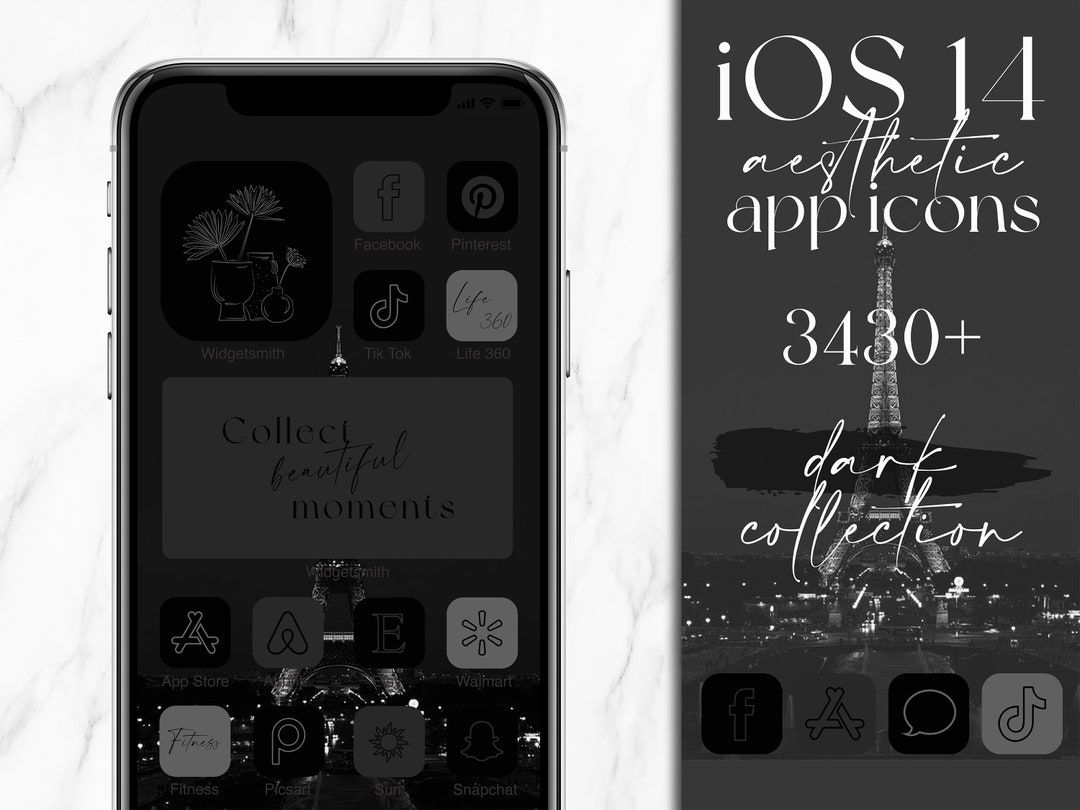 IPhone Ios 14 Fall App Icons, Black Icons Pack, Aesthetic Dark Widgets ...