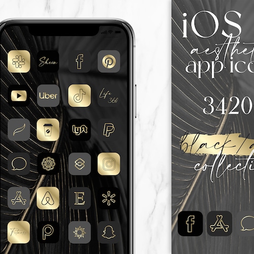 Black and Gold 300 Aesthetic Custom App Icons Pack Iphone - Etsy
