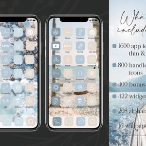 Ios 14 Beach App Icons, Blue Beach Pack Icons, Aesthetic Line Art and ...