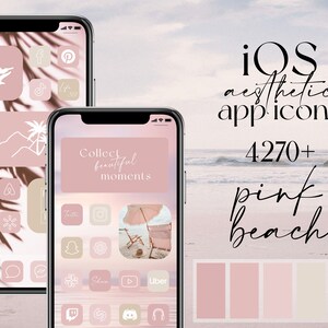Ios Pink Beach Icon Pack, Pink Summer Home Screen, Aesthetic Line Art ...