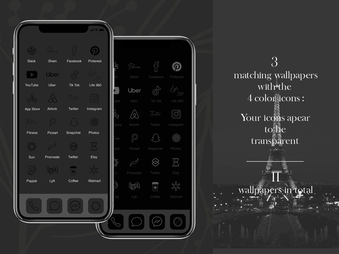 Iphone Ios 14 Fall App Icons Black Icons Pack Aesthetic Dark - Etsy