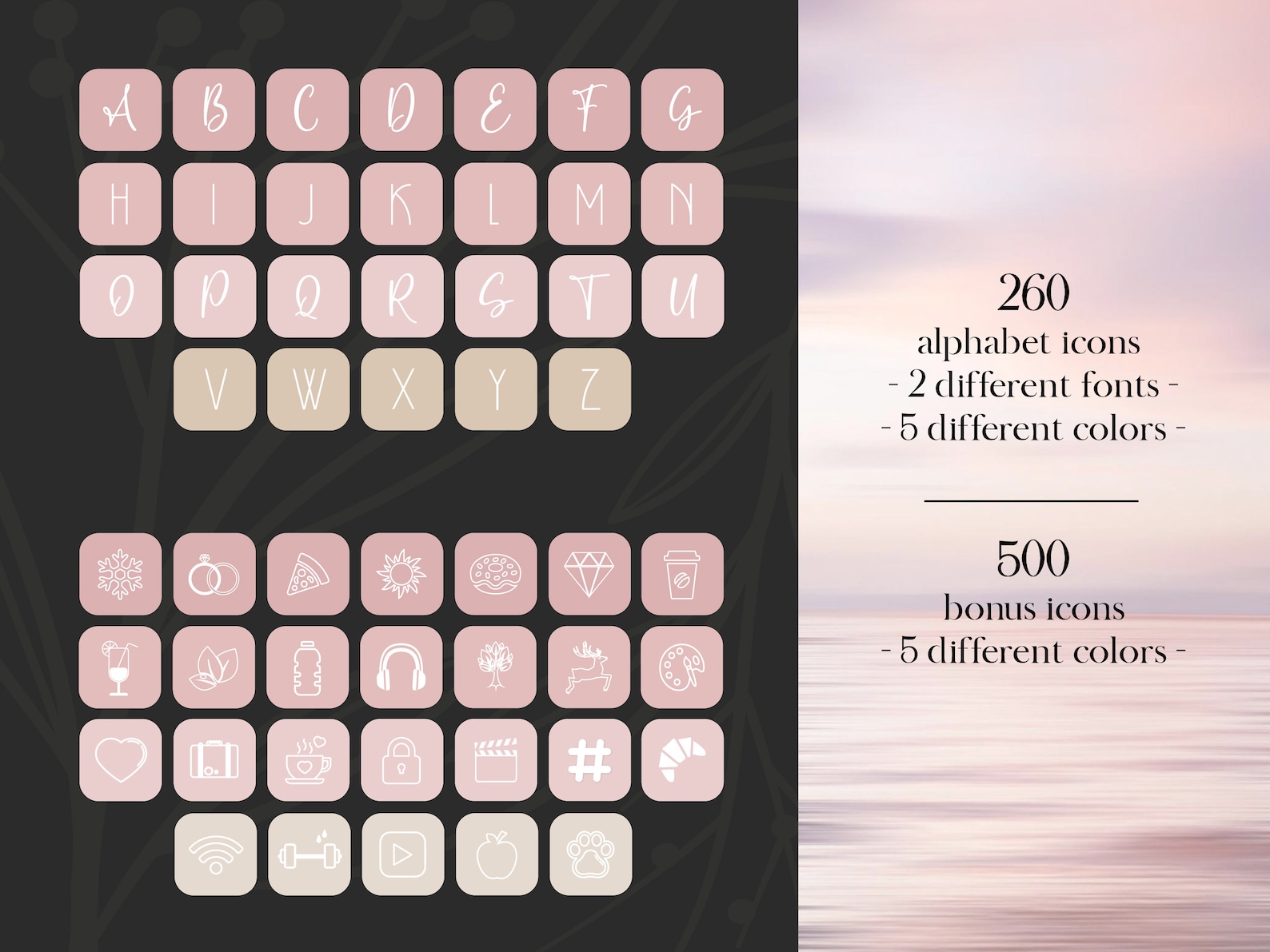 Ios Pink Beach Icon Pack, Pink Summer Home Screen, Aesthetic Line Art ...