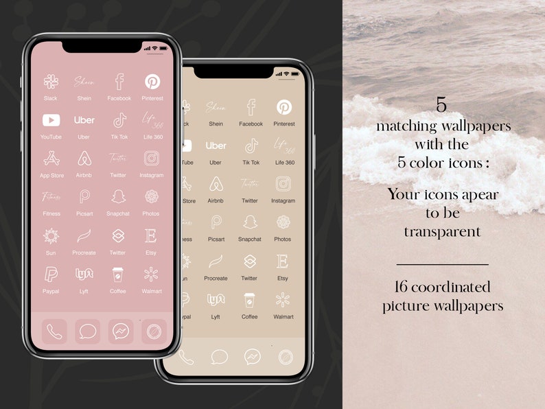 Ios Pink Beach Icon Pack, Pink Summer Home Screen, Aesthetic Line Art ...