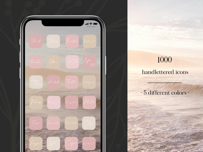 Ios Pink Beach Icon Pack, Pink Summer Home Screen, Aesthetic Line Art ...
