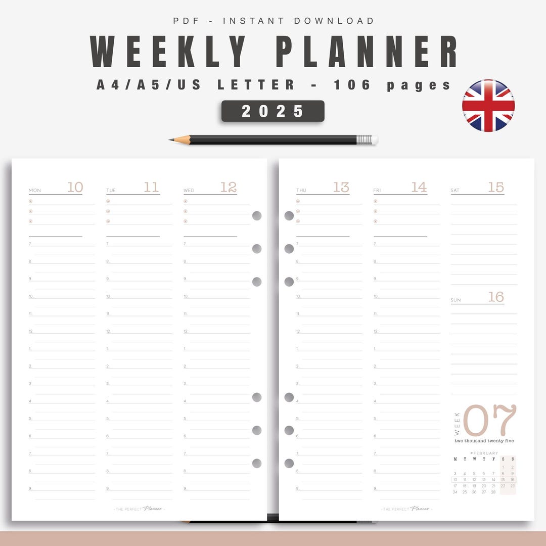 2025 Beige Weekly Planner to Print 2 Pages per Week Printable Dated ...