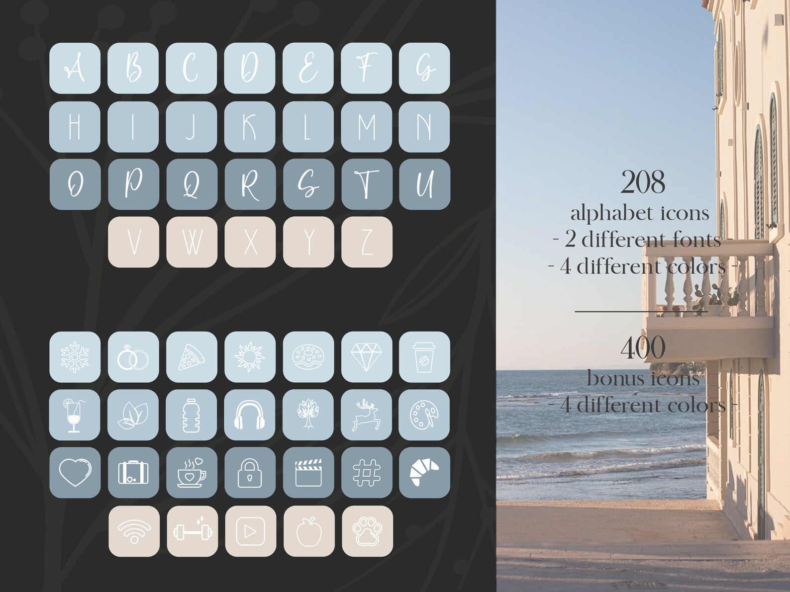 Ios 14 Beach App Icons, Blue Beach Pack Icons, Aesthetic Line Art and ...