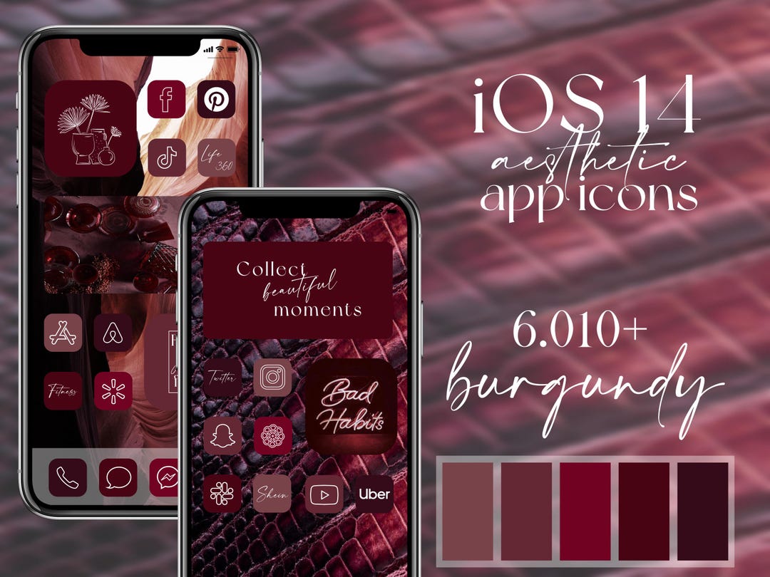 Ios Burgundy App Icons, Pack of Bordeaux Tones Icons, Aesthetic Line ...