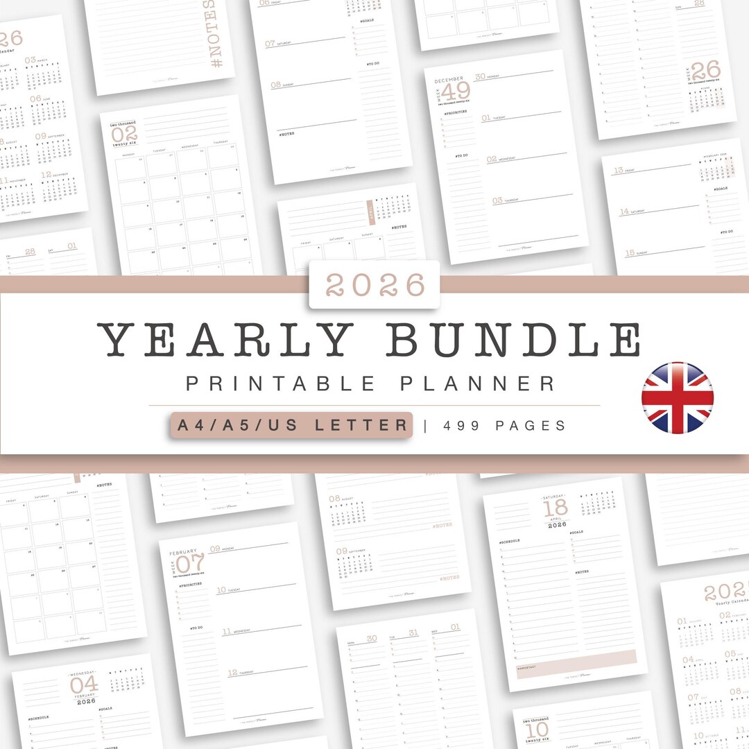 Complete 2026 Diary to Print. Year, Quarter, Month, Week, Day Pages ...