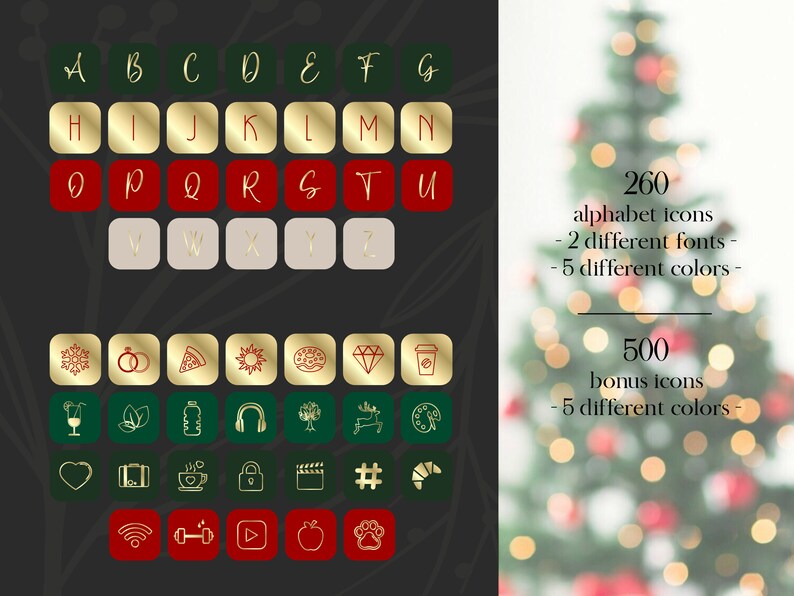 Christmas Ios App Icons Green Red and Gold Christmas Icon | Etsy