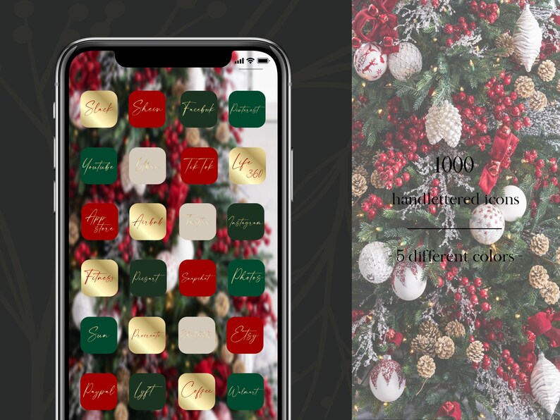 Christmas Ios App Icons Green Red and Gold Christmas Icon - Etsy
