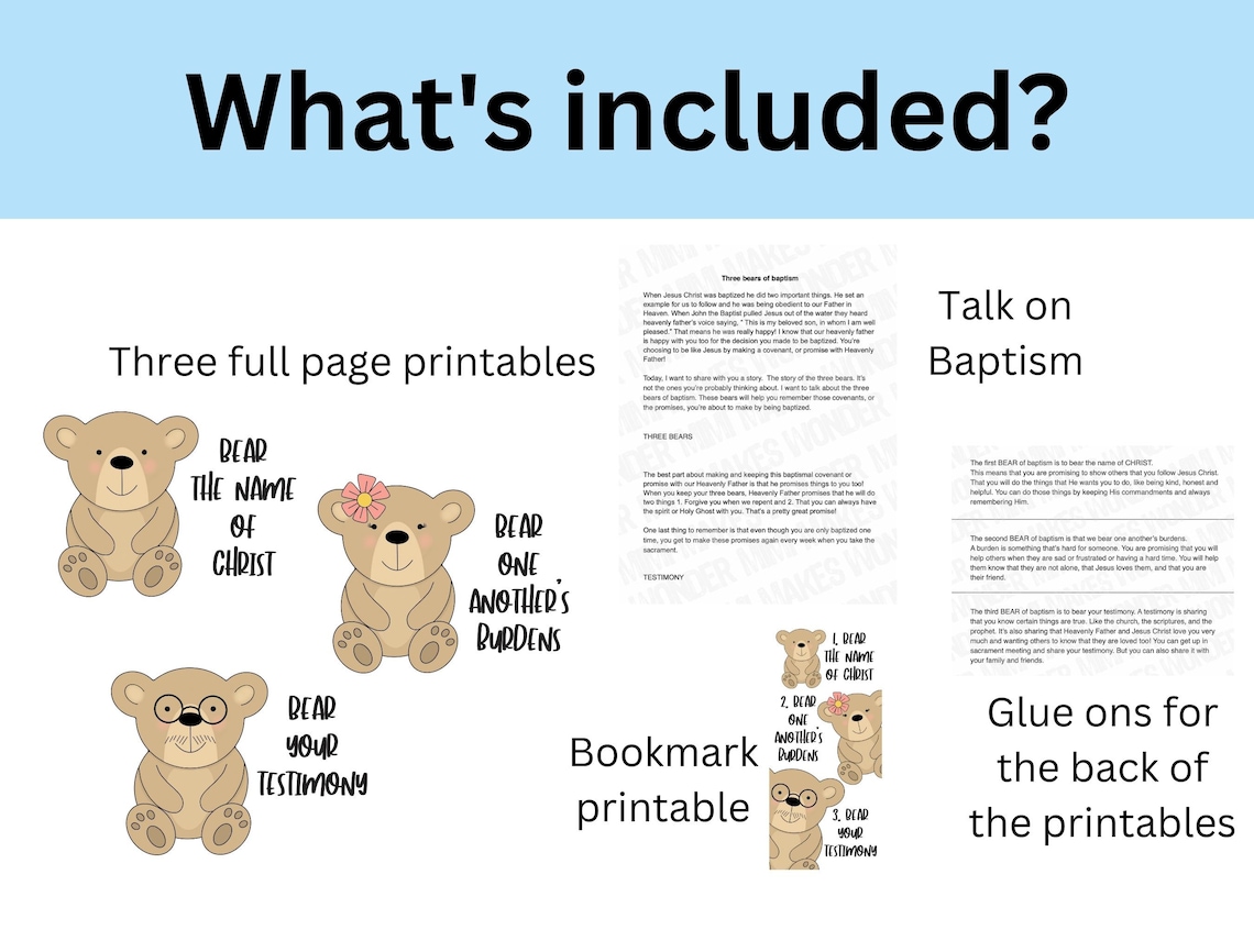 Three Bears of Baptism Printables and Talk LDS Baptism Talk - Etsy