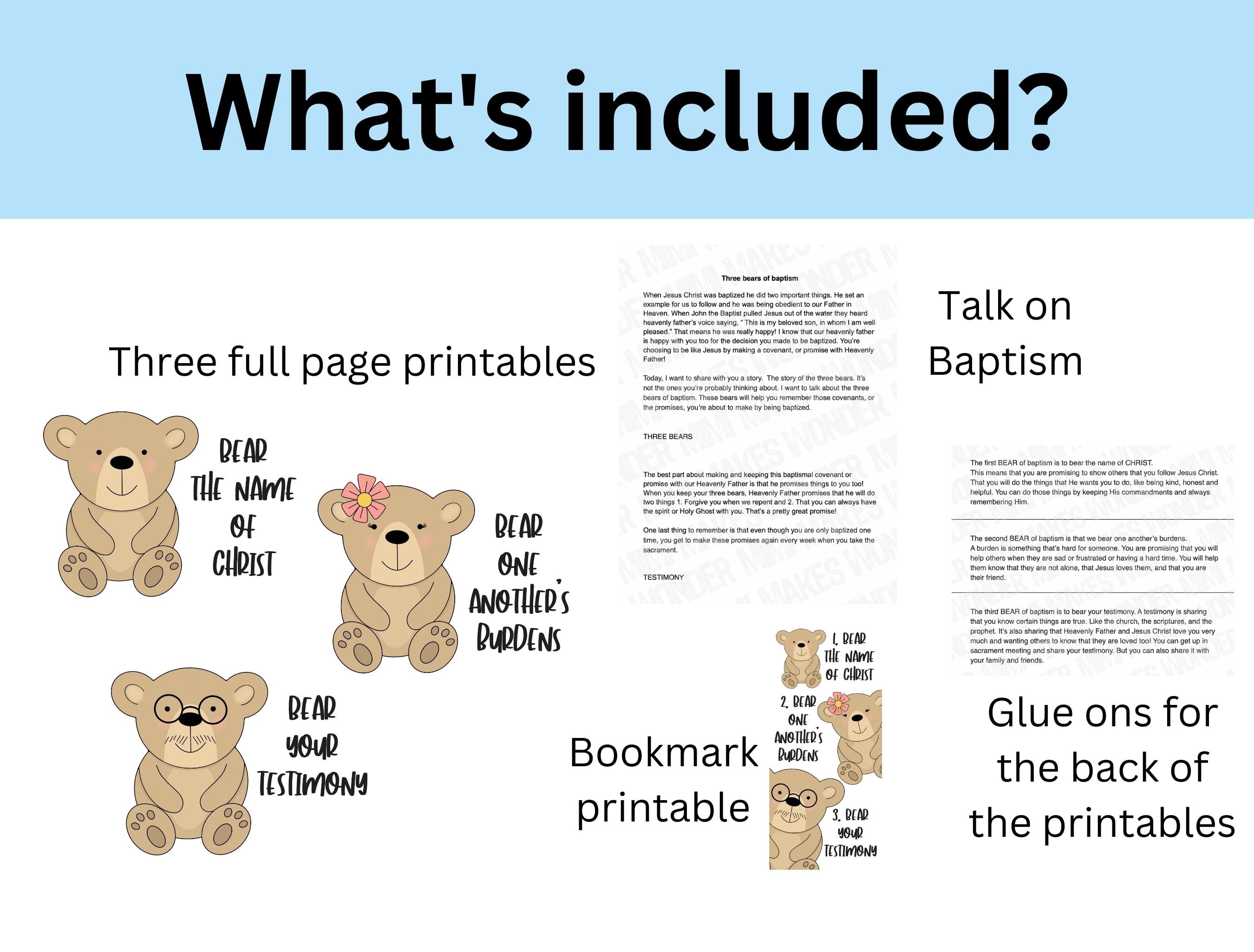 Three Bears of Baptism Printables and Talk LDS Baptism Talk Bear the ...