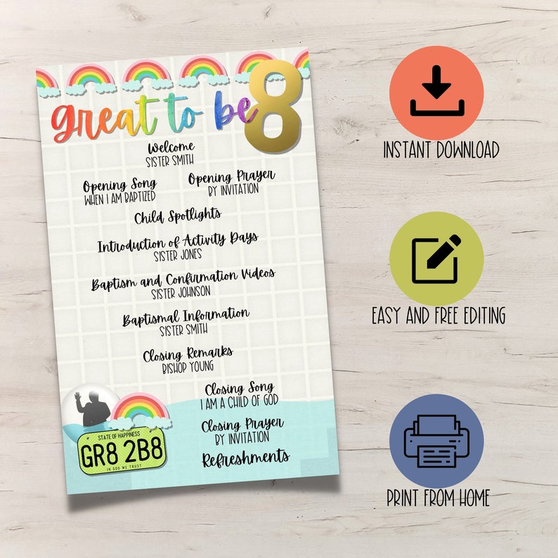 EDITABLE: Great to Be 8 Program - Etsy