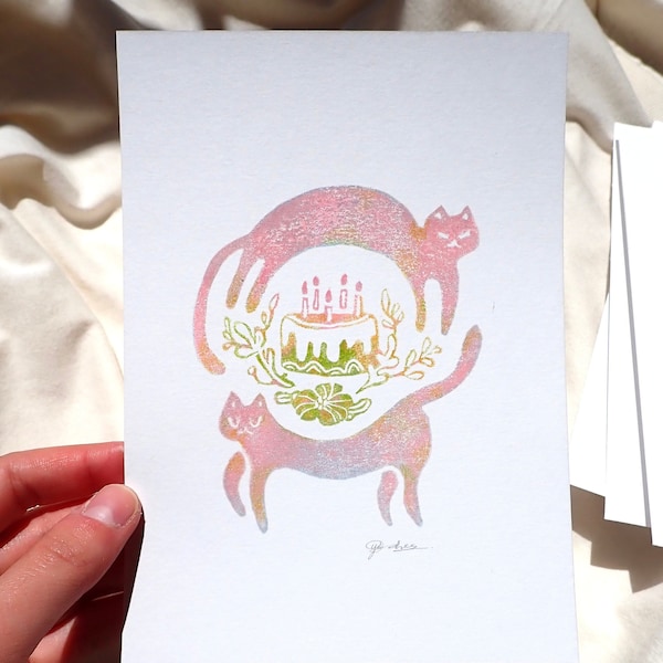 Cat Block Print - Etsy