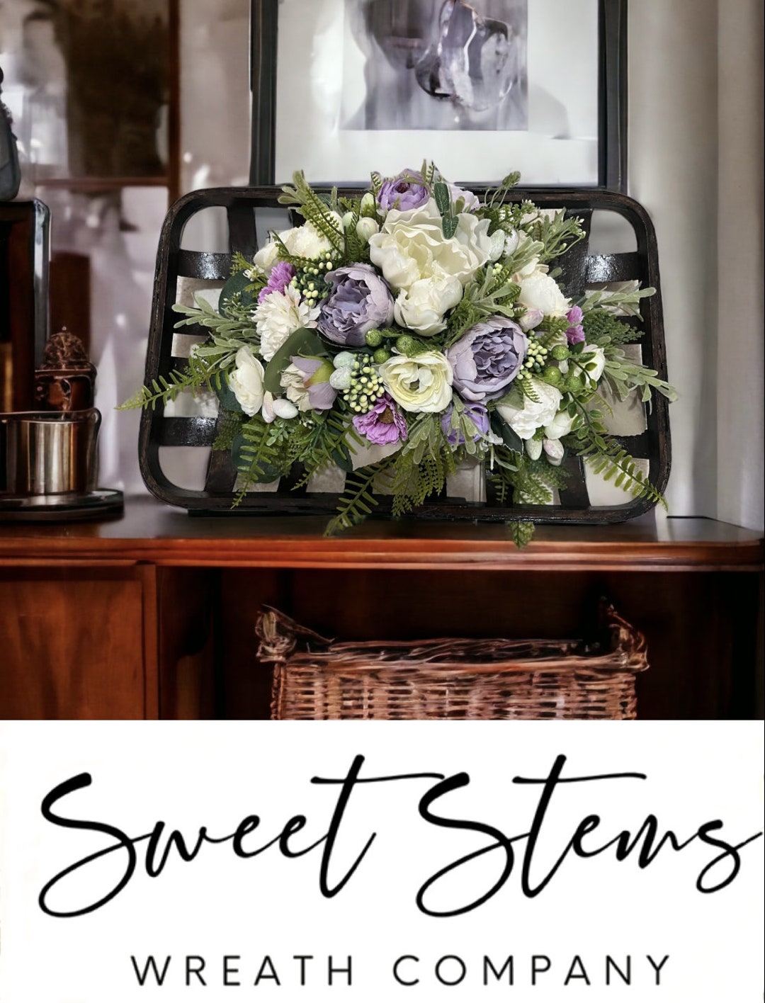 Tobacco Wreath, Wall Basket With Flowers, Tobacco Basket With Roses ...