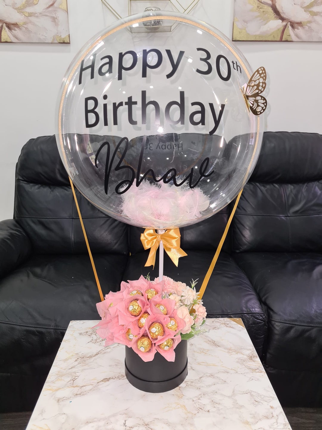 Personalized Balloon Bouquet: Artificial Flowers & Chocolates Gift - Etsy