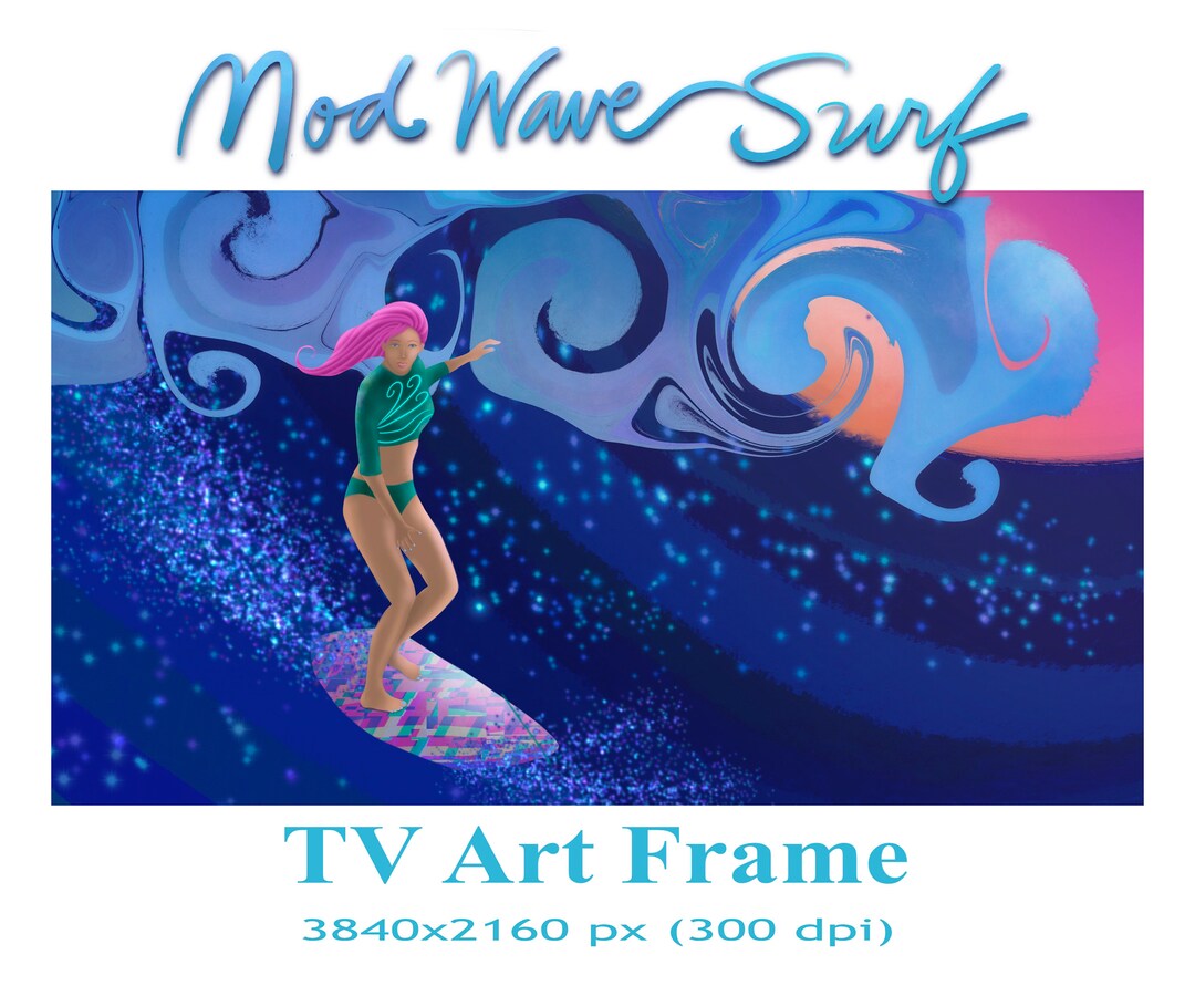 Surfer Girl TV Art Frame: Beach House Ocean Wave Art (digital Download ...